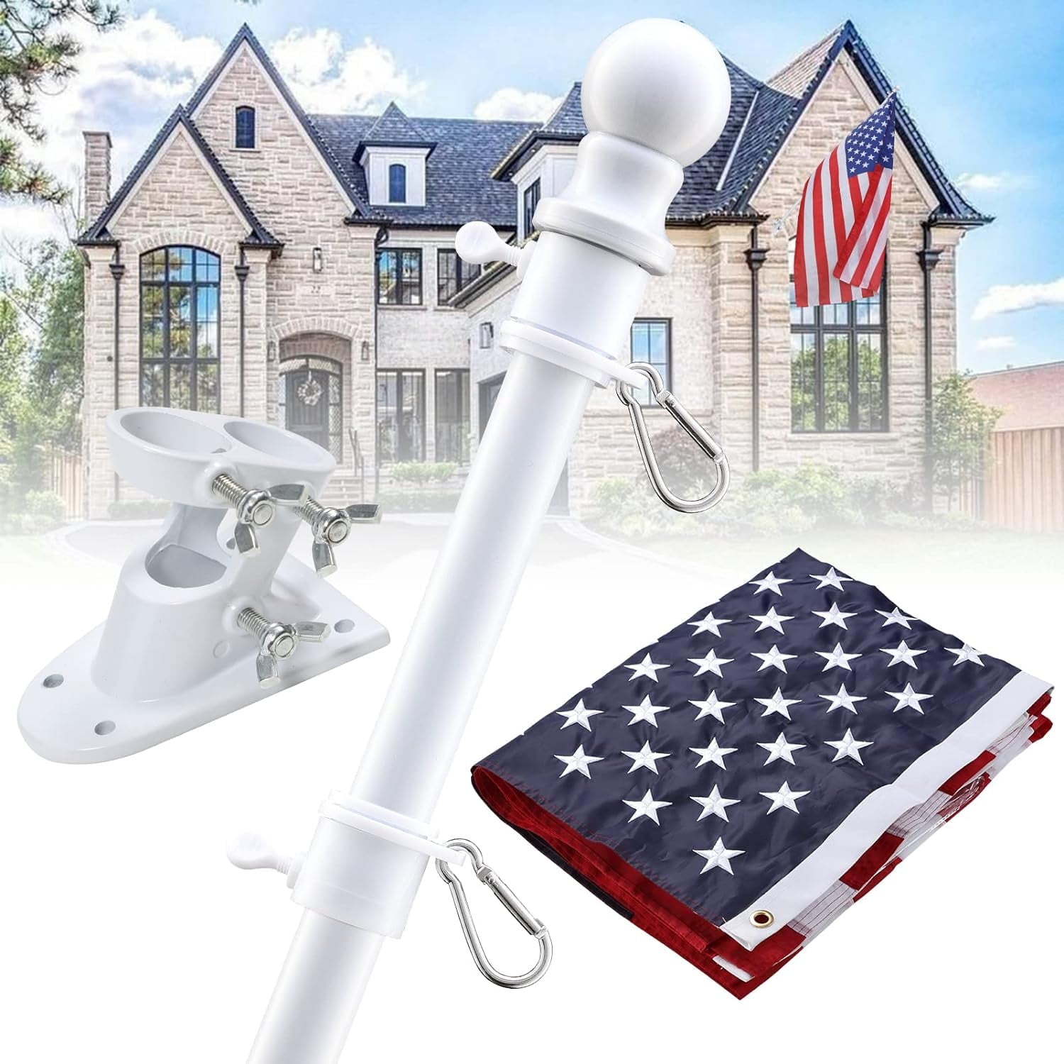 OLIYNEDY 6ft Flag Pole with 3x5 Embroidered US Flag and Bracket, Tangle ...