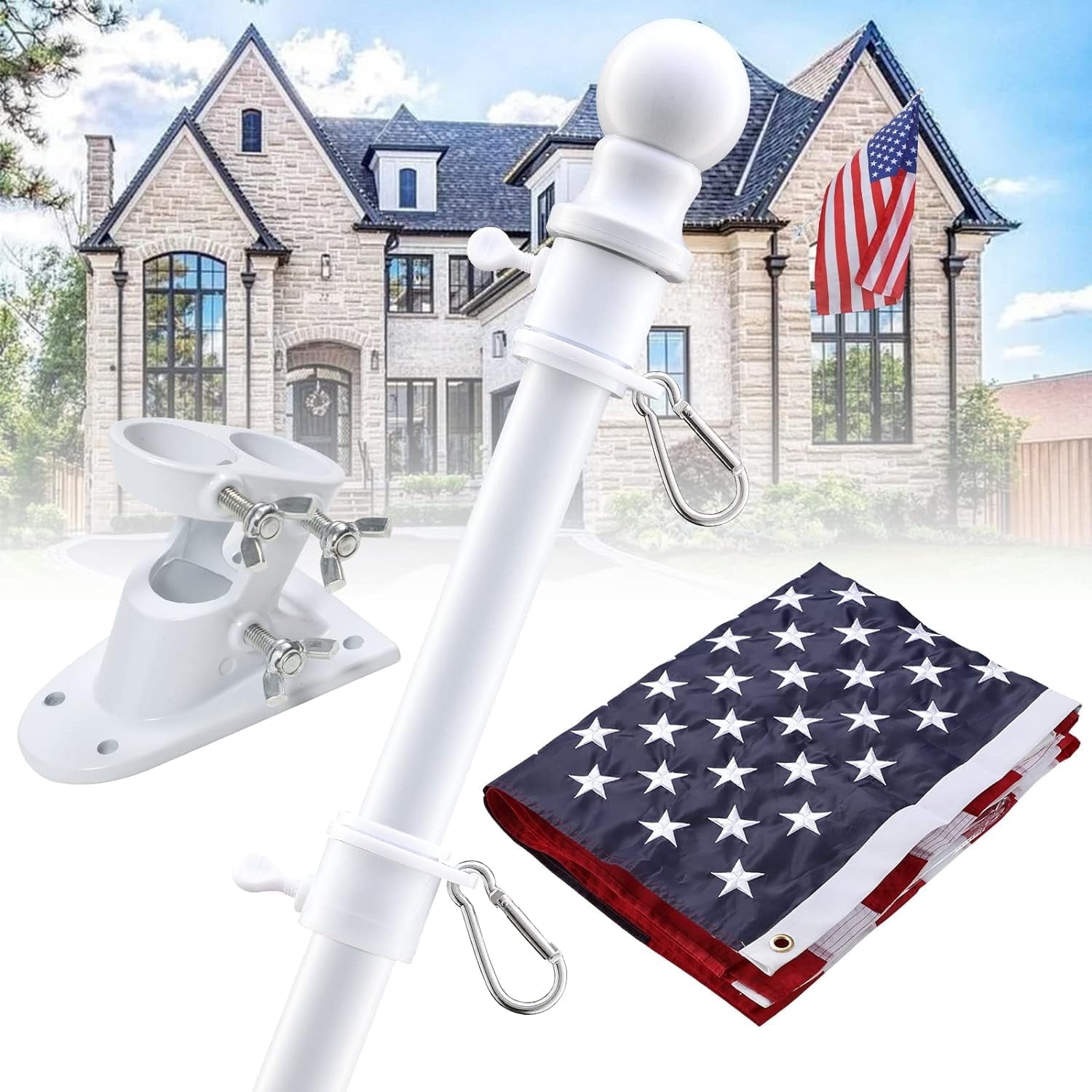 OLIYNEDY Flag Pole with 3x5 Embroidered American Flag and Bracket, 6FT ...