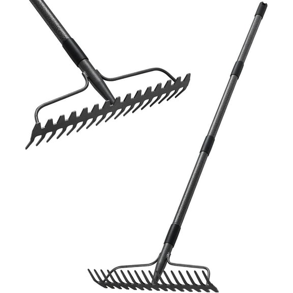 YUYAN-Bow Rake, 68-Inch Adjustable Handle Garden Rake with 17 Steel ...
