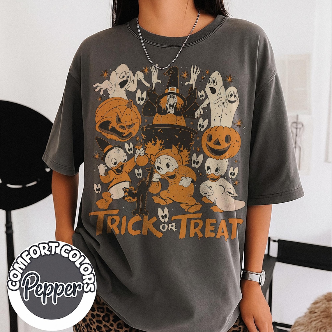 OLLIVO Duck Tales Trick Or Treat T-Shirt, Huey Dewey Louie Witch Hazel ...