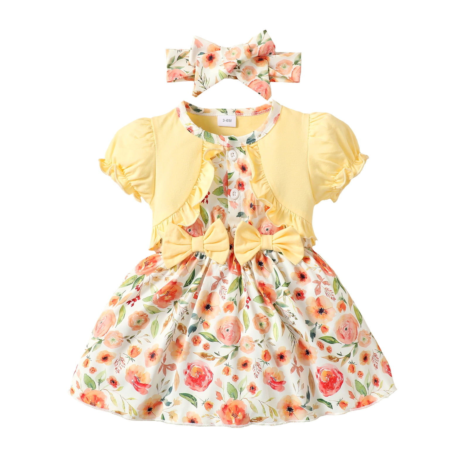 OLLUISNEO Newborn Baby Girl Floral Dresses Bubble Sleeve with Cute ...