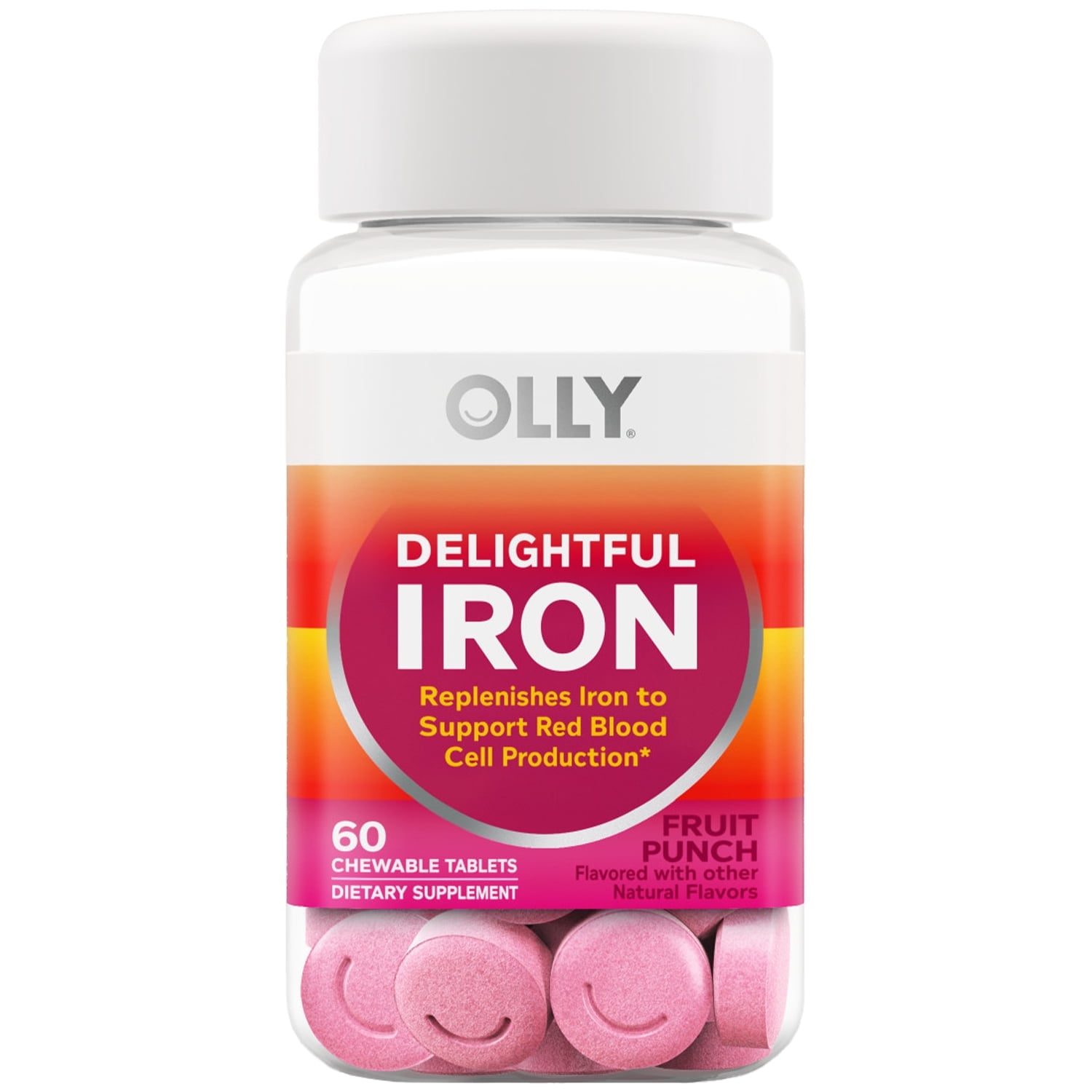 OLLY Delightful Iron Chewable Tablet Supplement, Iron From AB Fortis, Fruit Punch Flavor, 60 Ct ...