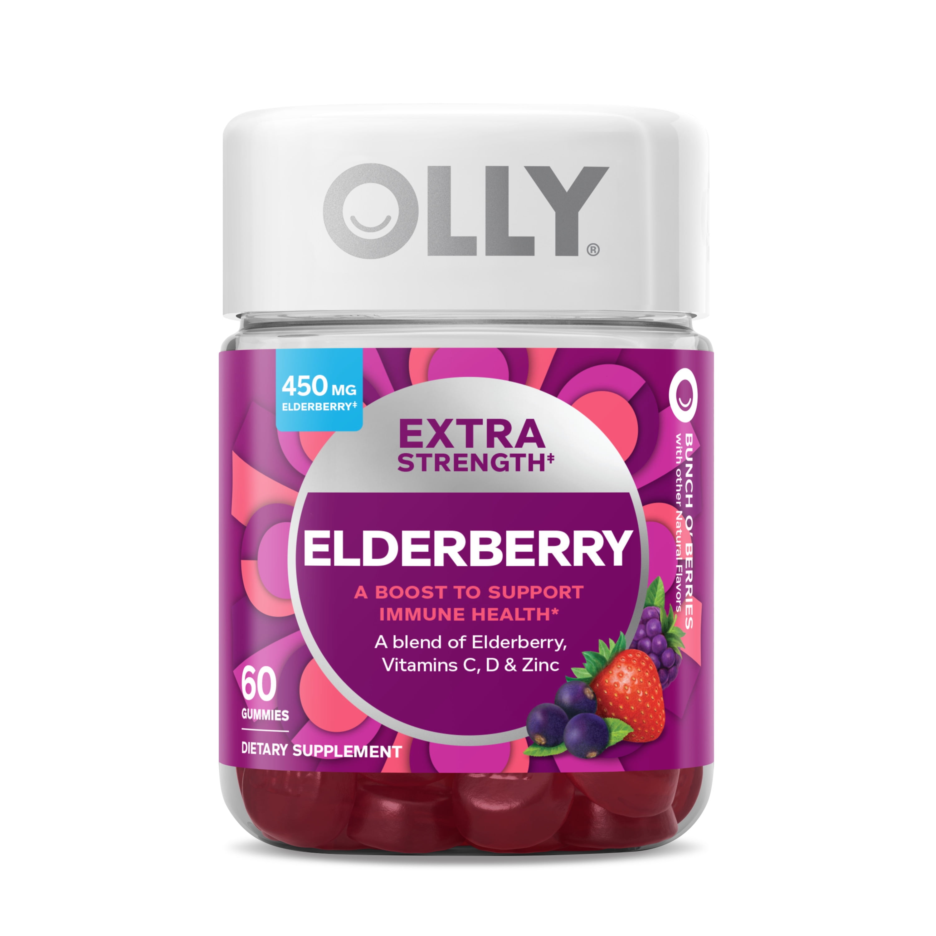 OLLY Extra Strength Elderberry Gummies, Immune Support, Vitamin C, D ...