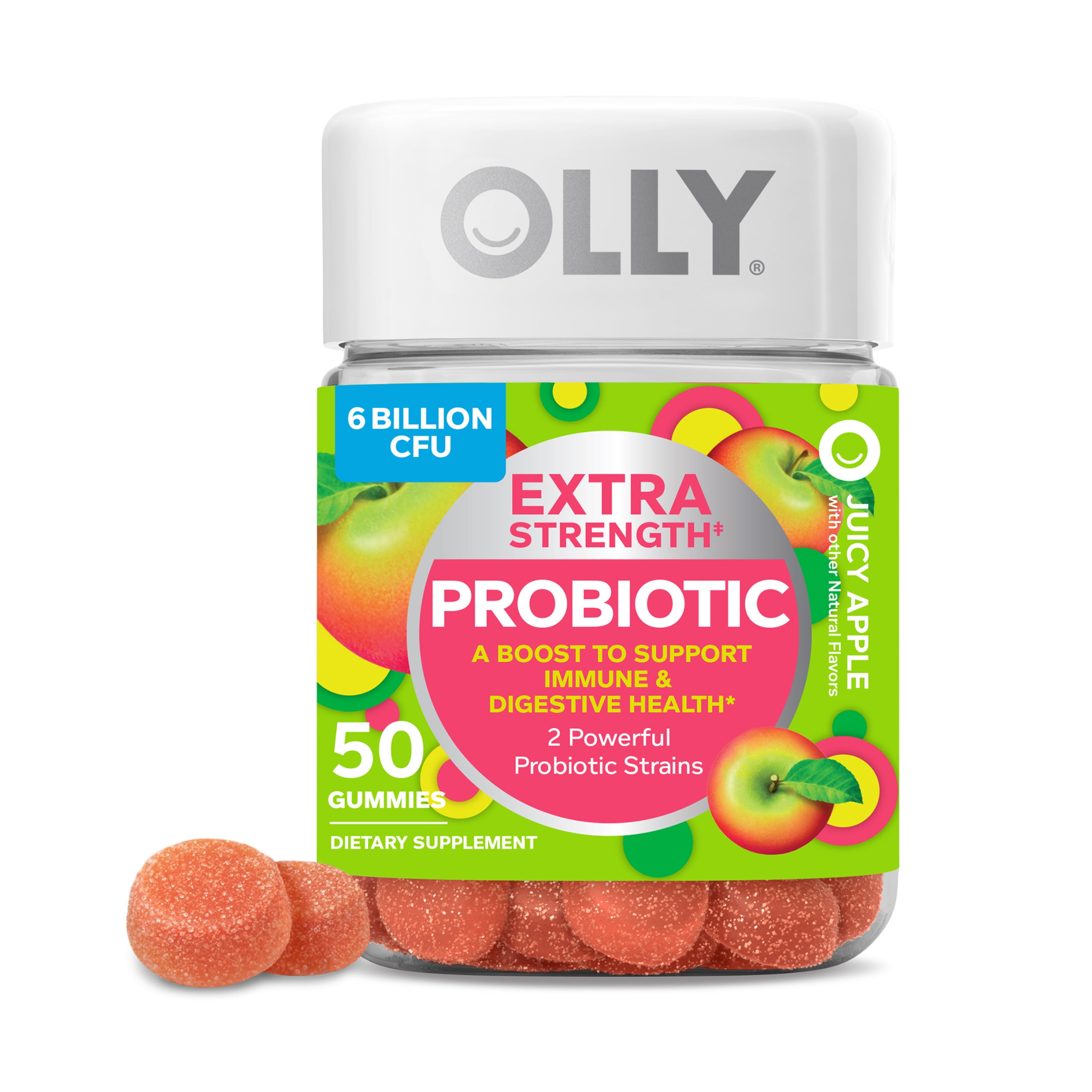 OLLY Extra Strength Probiotic Gummy, 6 Billion CFUs, 2 Strains ...
