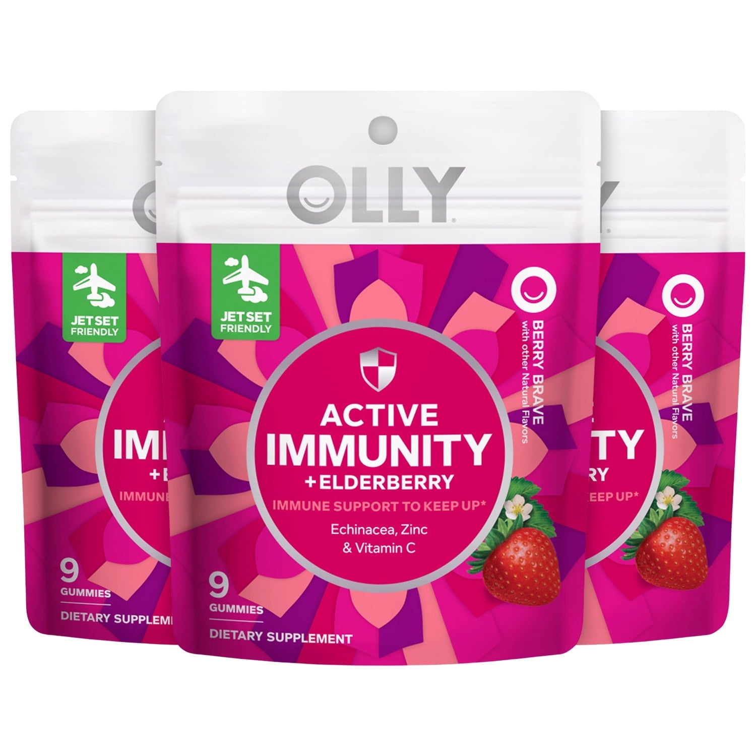 OLLY Immunity Gummy, Immune Support 3-Pack, Elderberry, Zinc, Vitamin C ...