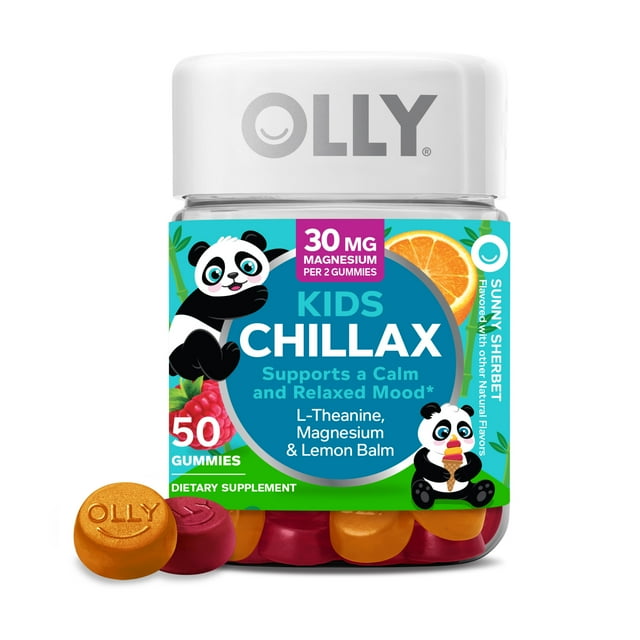 OLLY Kids Chillax Gummy, Chewable Supplement, L-Theanine, Magnesium, Sunny Sherbet Flavor, 50 Ct ...