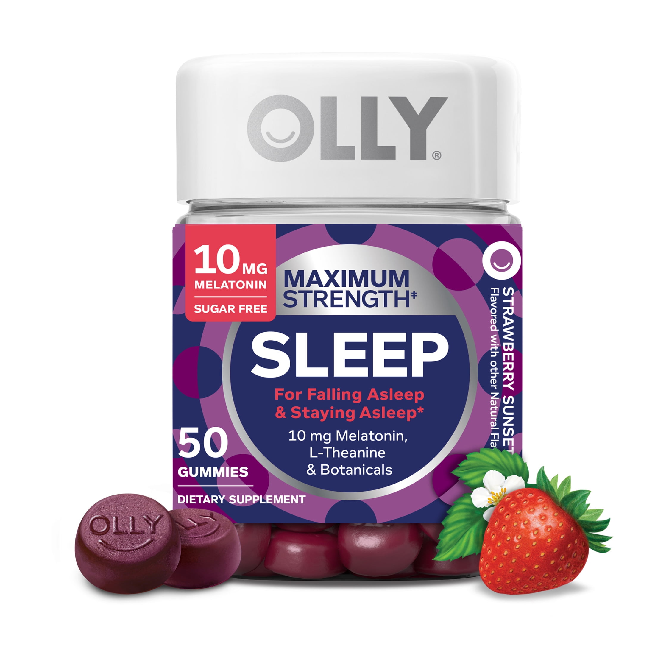 OLLY Maximum Strength Sleep Gummy Supplement, 10mg Melatonin, L-Theanine, Strawberry Sunset ...