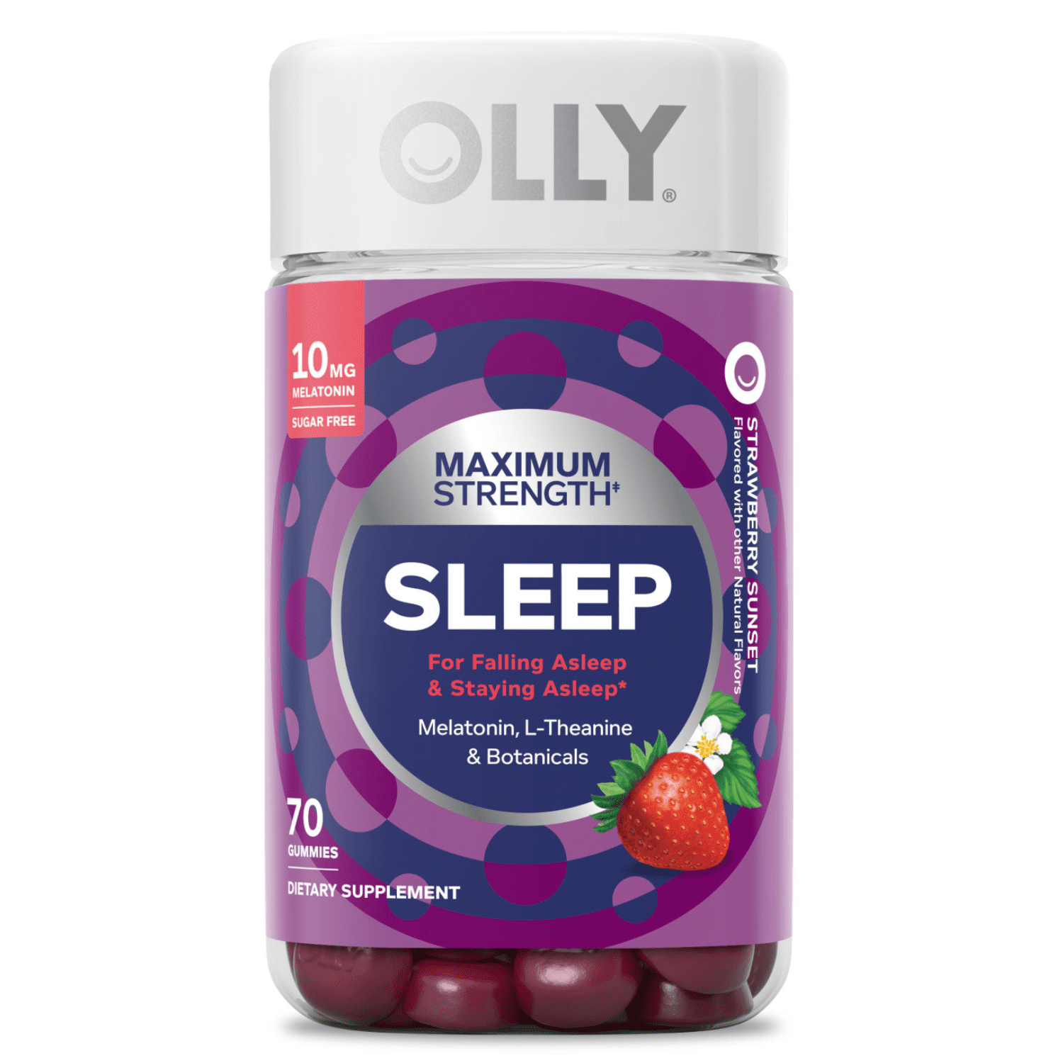 OLLY, Sleep Gummy, 70 Ct, Melatonin & L-Theanine, Strawberry Flavor ...