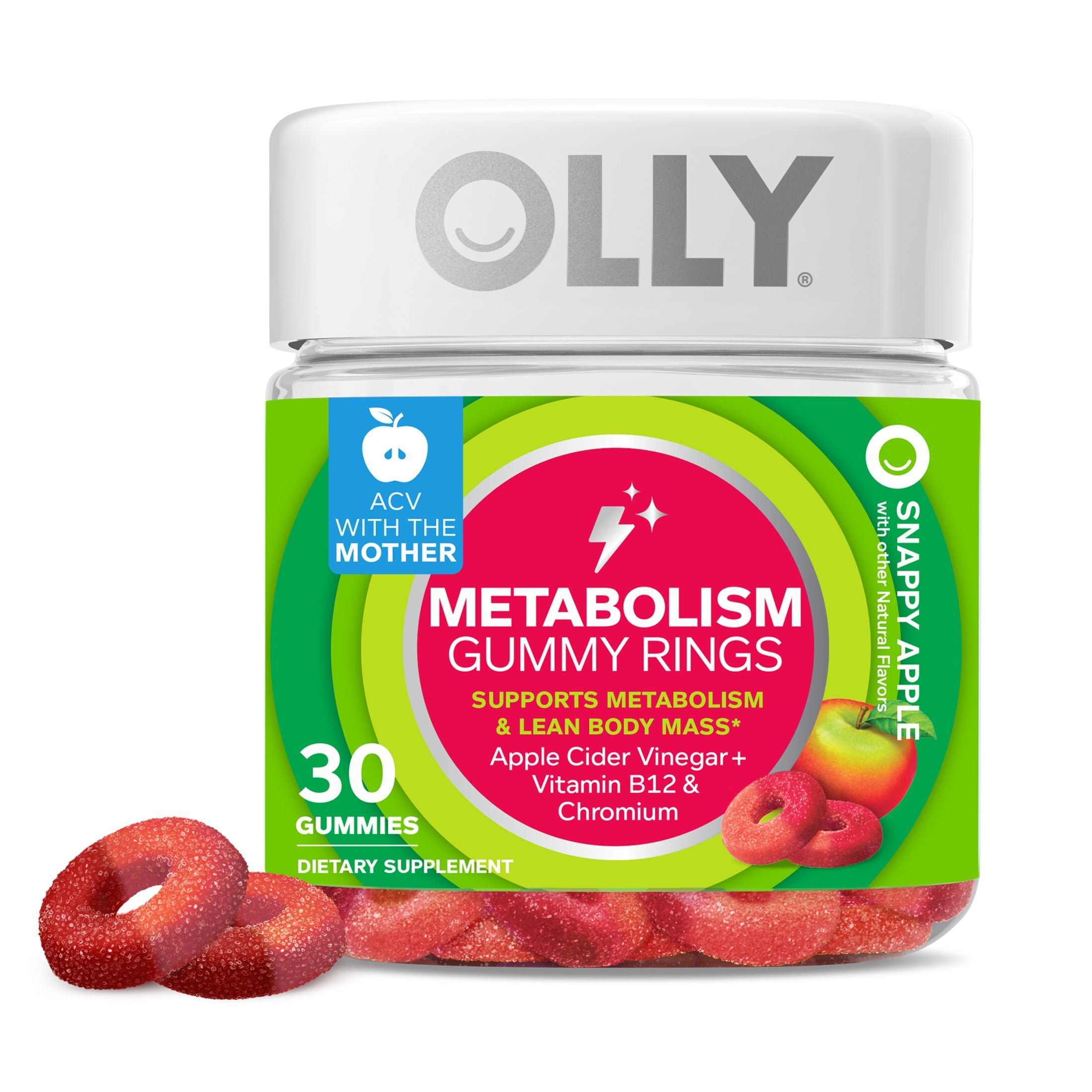 OLLY Metabolism Gummy Rings, Apple Cider Vinegar, B12, Chromium, Apple ...