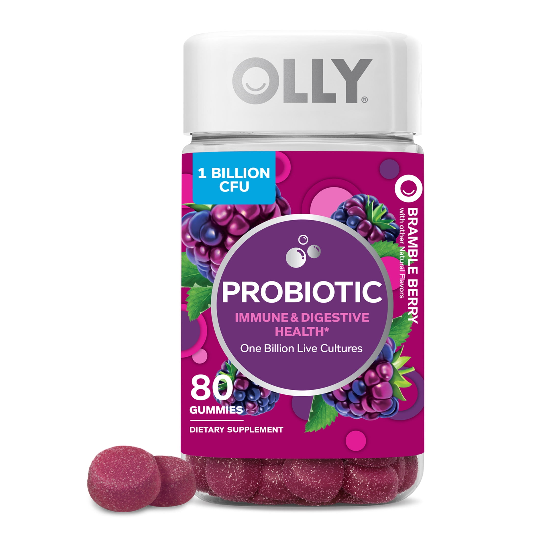 OLLY Probiotic Gummy for Gut Health, 1 Billion CFUs, Berry Flavor, 80 ...