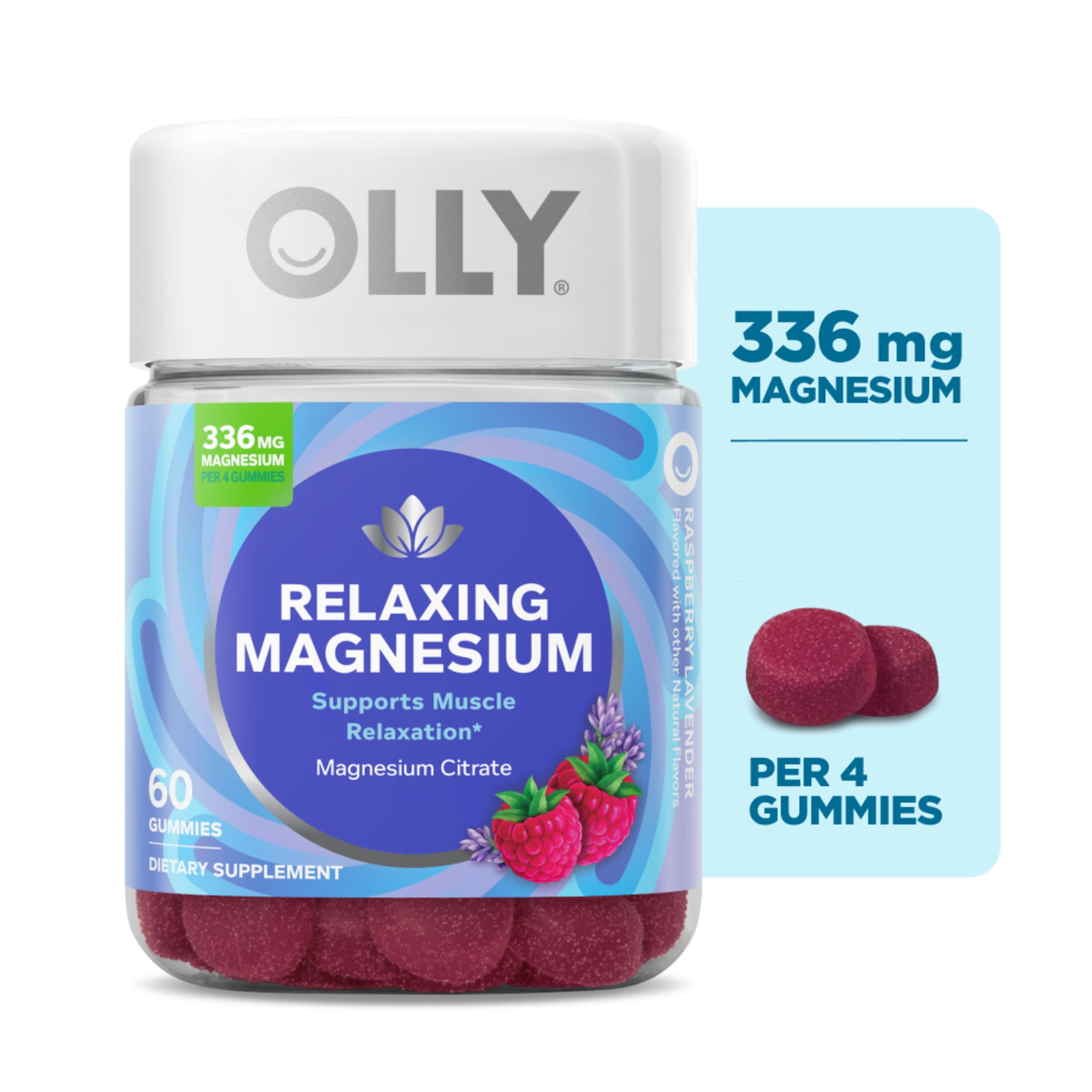 OLLY Relaxing Magnesium Gummy, 60ct, Raspberry Lavender Flavor ...