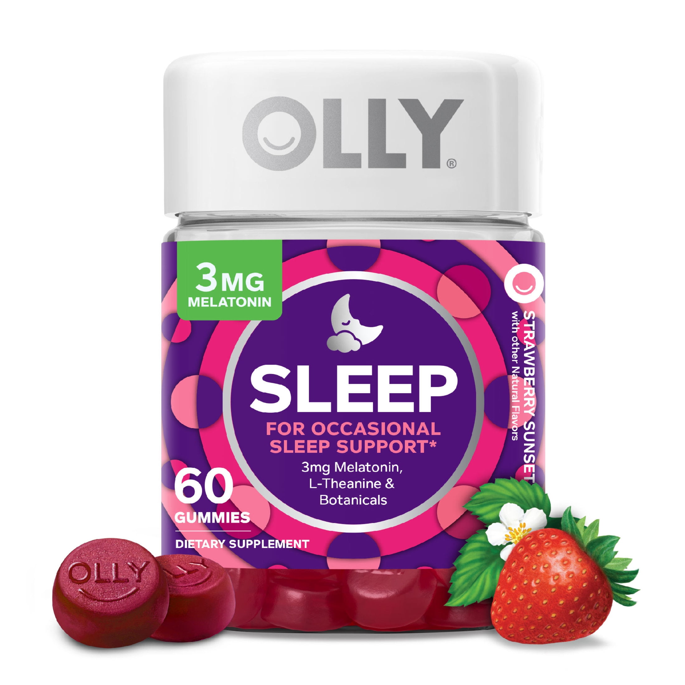 OLLY Sleep Aid Gummy, 3 mg Melatonin, Strawberry Flavor, 60ct - Walmart.com OLLY Sleep Aid Gummy, 3 mg Melatonin, Strawberry Flavor, 60ct - Walmart.com