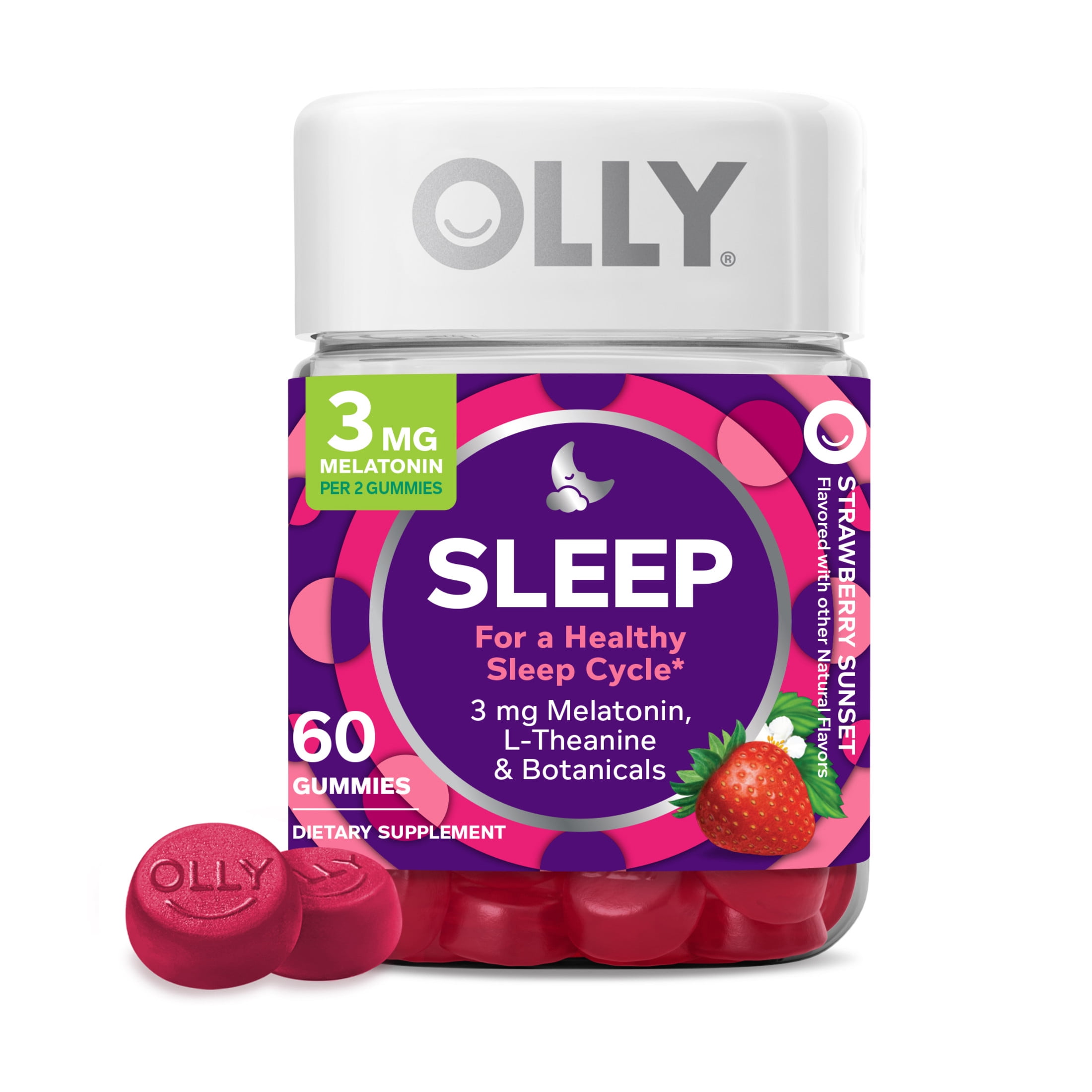 OLLY Sleep Aid Gummy, 3 mg Melatonin, Strawberry Flavor, 60ct - Walmart.com