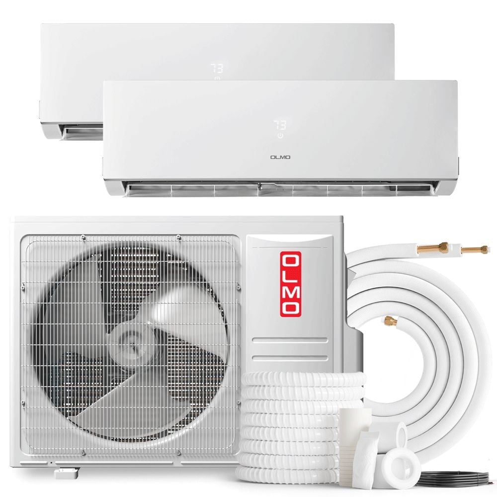 OLMO 18,000 BTU Dual Zone 9000 + 12000 BTU Wall Mount Ductless Mini ...