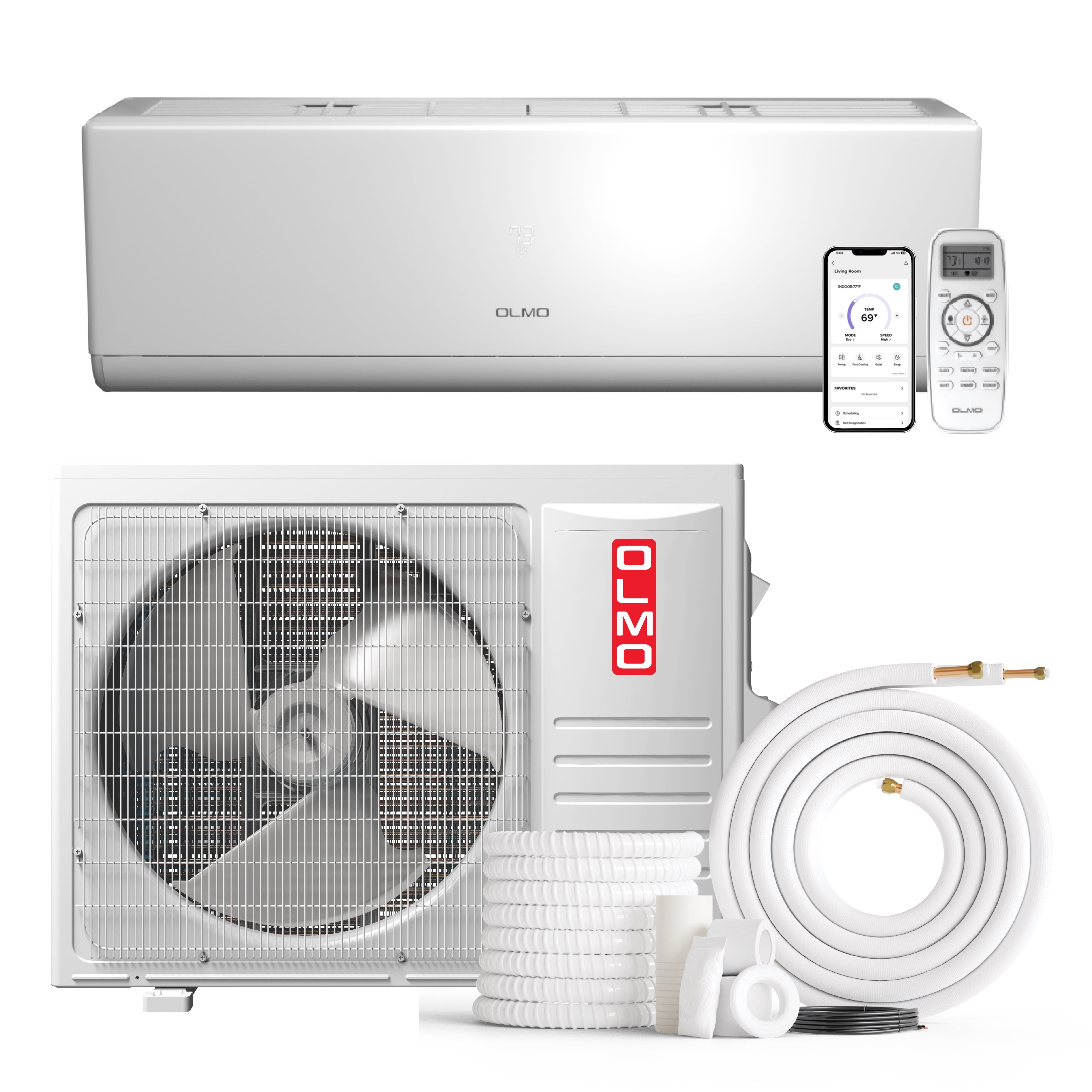 OLMO 24000 BTU Inverter System Unit, 230V Wall Mount Mini Split, Energy ...