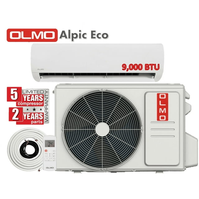 OLMO 9000 BTU 230V Wall Mounted Mini Split Heat Pump Air Conditioner ...