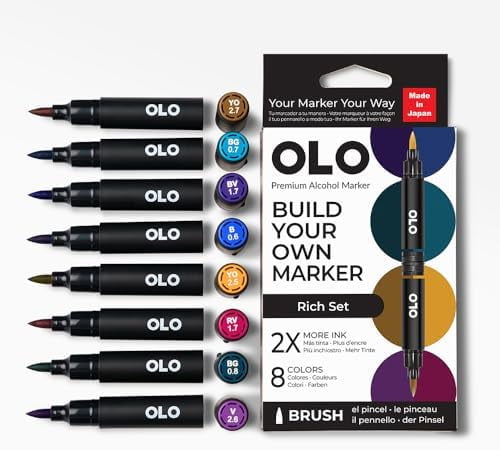 OLO Rich set, 8pc Brush Tip Alcohol Markers. Customizable with ...