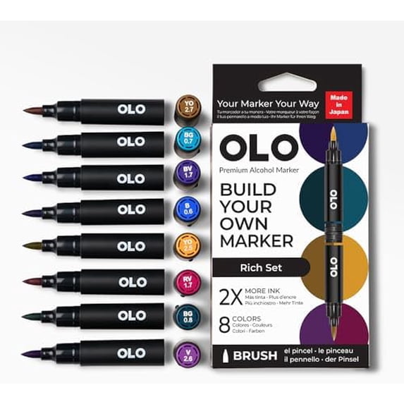 OLO Rich set, 8pc Brush Tip Alcohol Markers. Customizable with ...