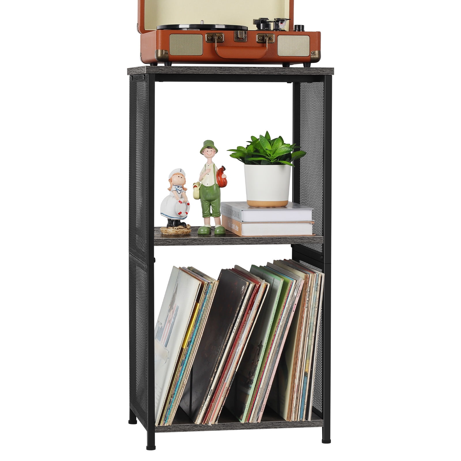 OLOV Indoor Vintage Storage Metal Wood End Table, Gray - Walmart.com
