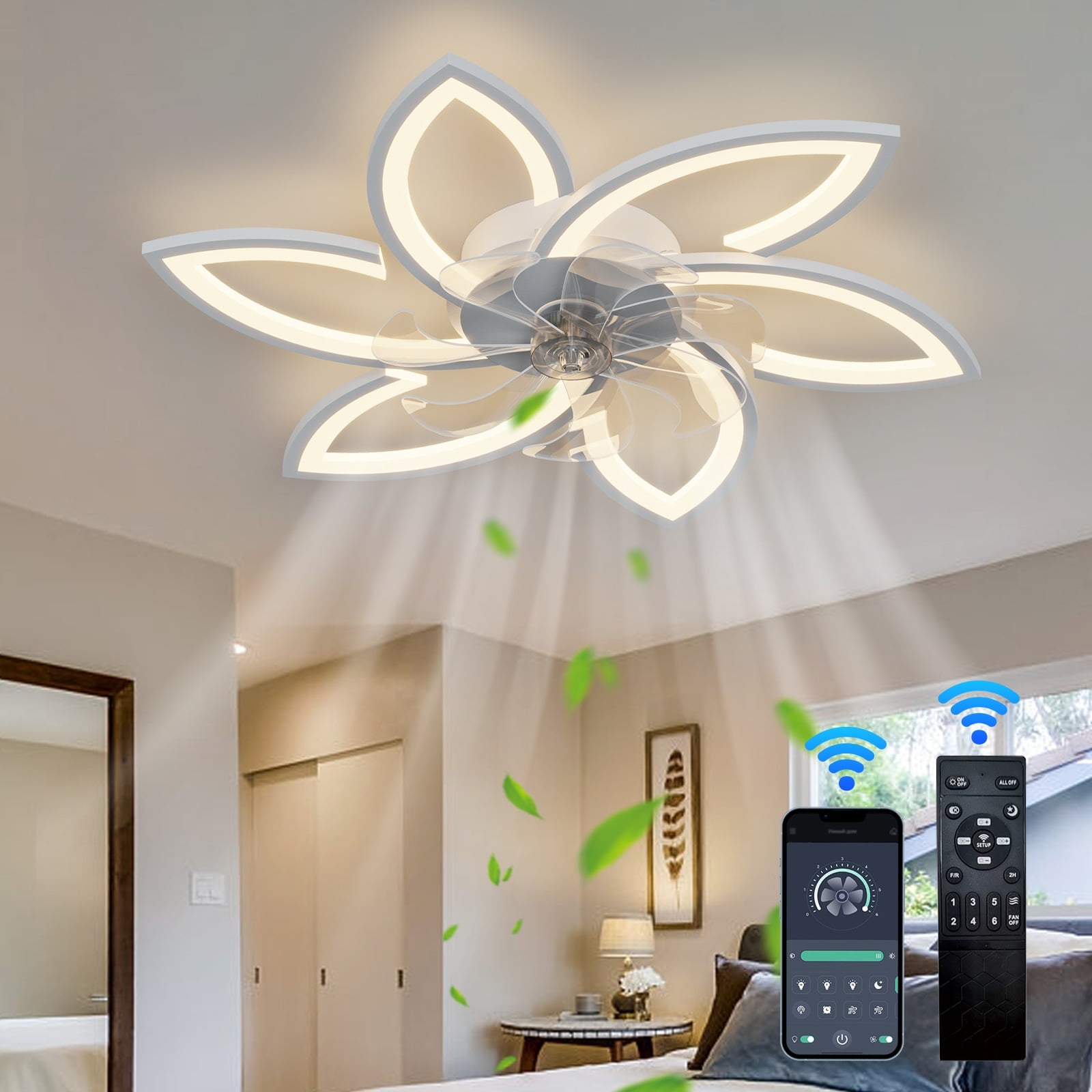 OLUZO 30'' 7 - Blade Ceiling Fan with LED LightsIndoor Remote Control ...