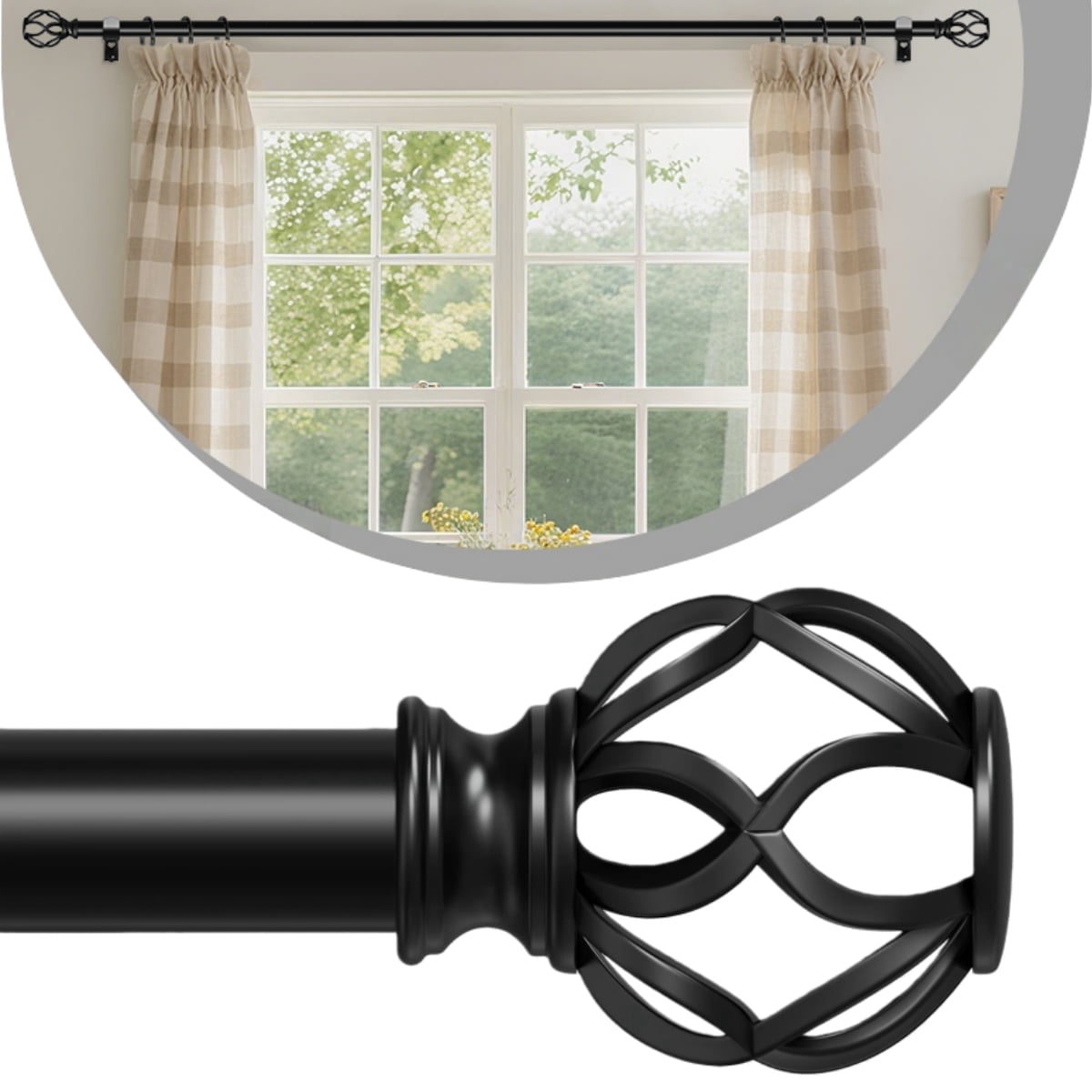 OLV 1" Adjustable Single Curtain Rod 36-88" with Twist Cage Finial ...