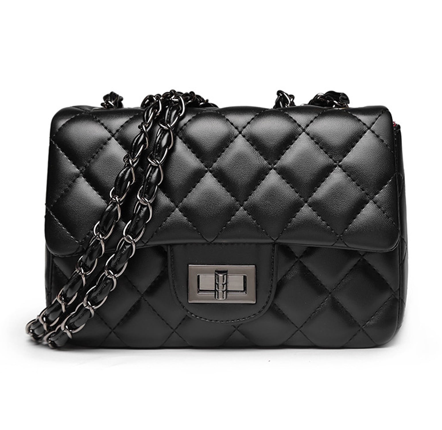Olyphy Designer Quilted Crossbody Shoulder Bag- Black Leather Flap ...