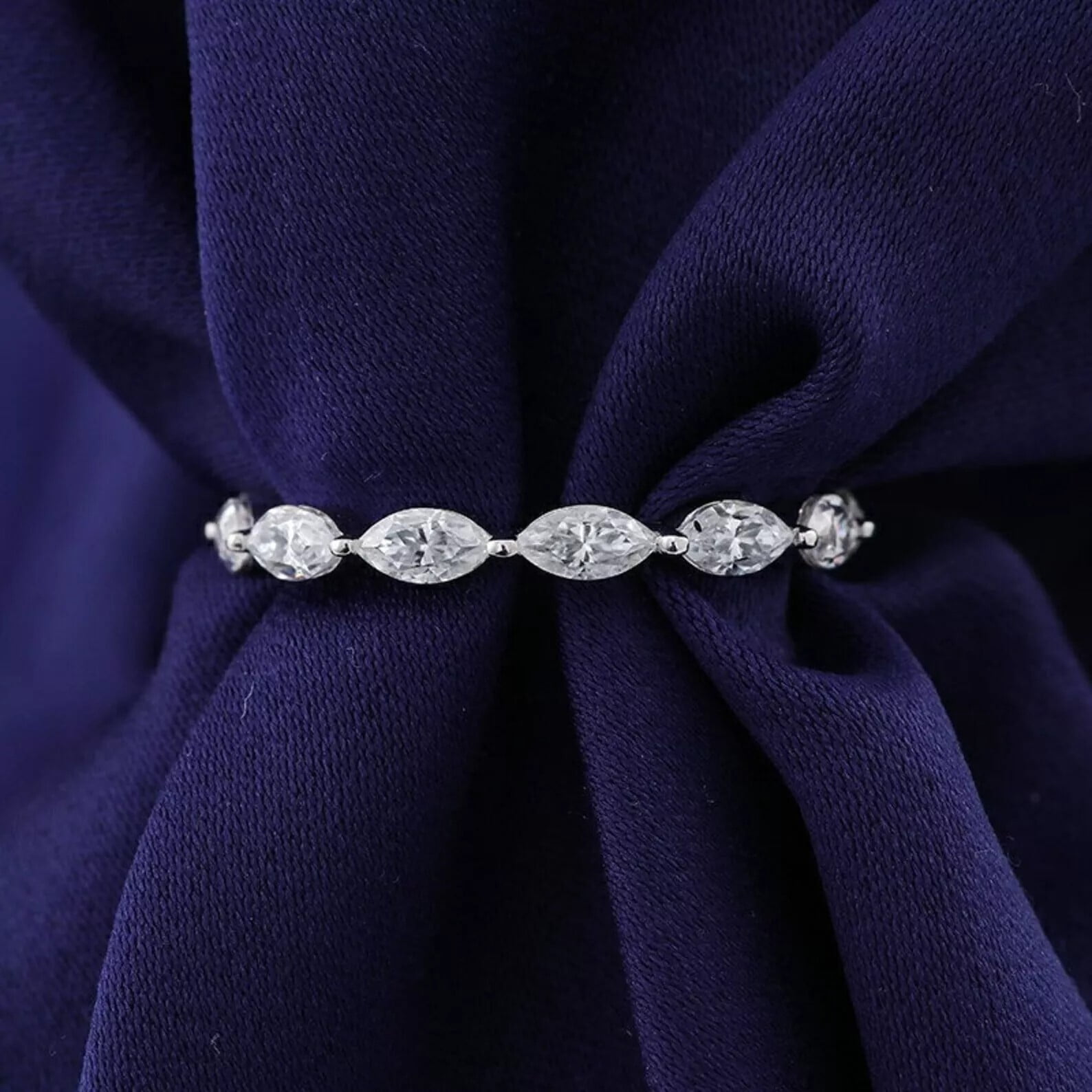 OM Jewels Marquise Cut Cubic Zirconia Dainty Eternity Band Ring 14K ...