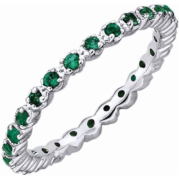 OM Jewels Round Green Cubic Zirconia Women's Dainty Eternity Band Ring ...