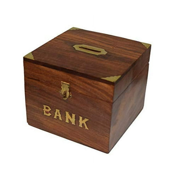 OM SHRI OM Handmade Wood Money Coin Bank, Safe Piggy Bank, Coin Bank ...