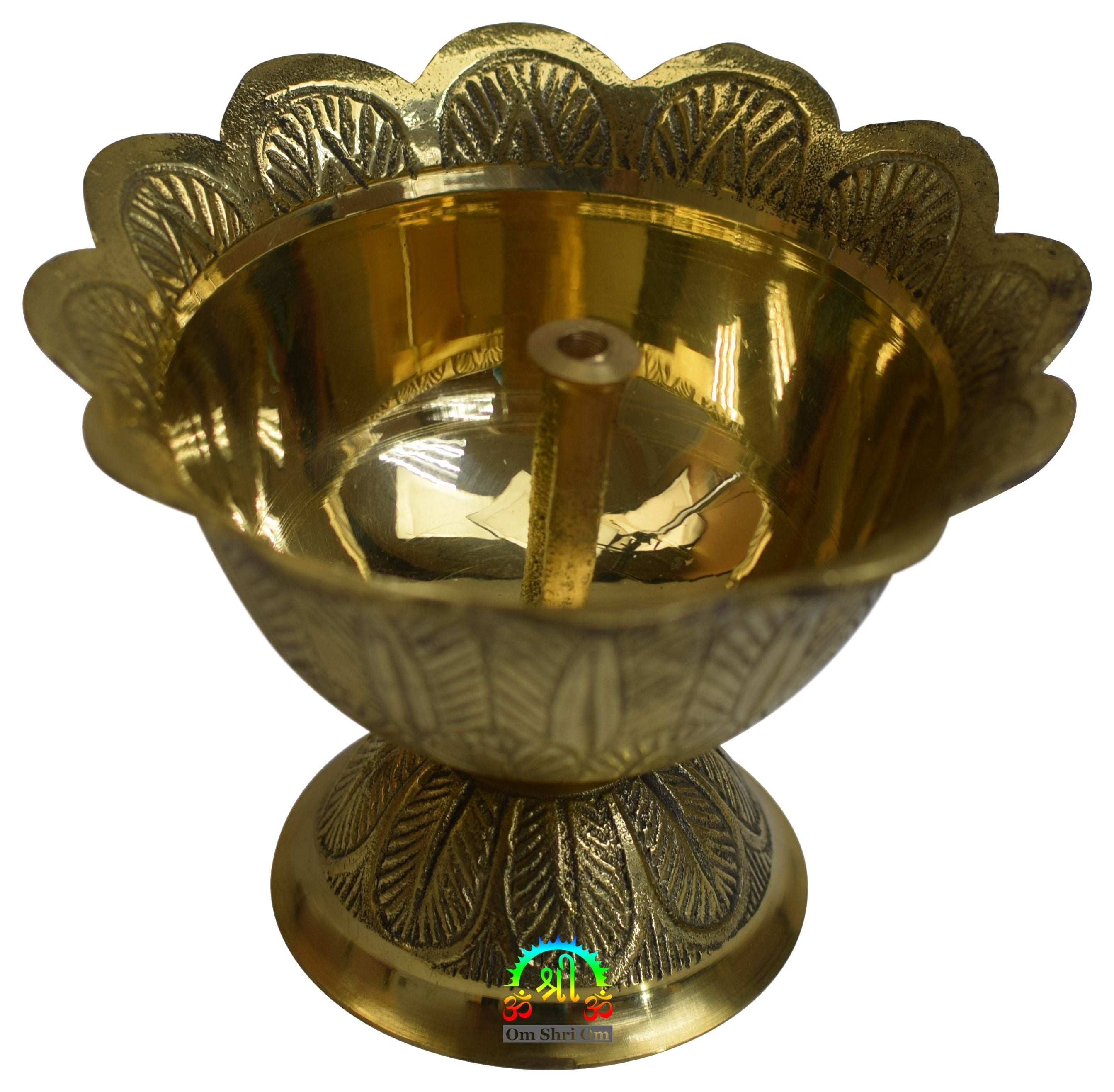 OM SHRI OM Pure Crown Brass Diwali Puja Jyoti Indian Pooja Oil Lamp Dia ...