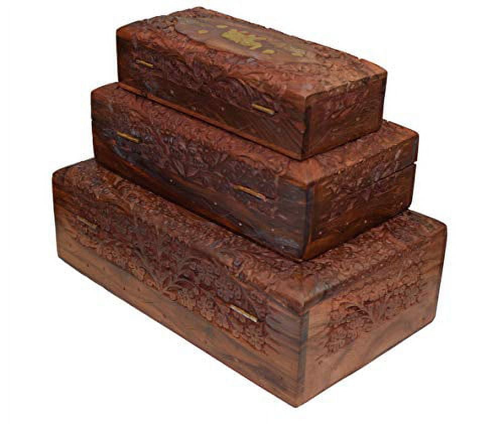 OM SHRI OM Set of 3 Handmade Wood Storage Jewelry Boxes Organizer ...