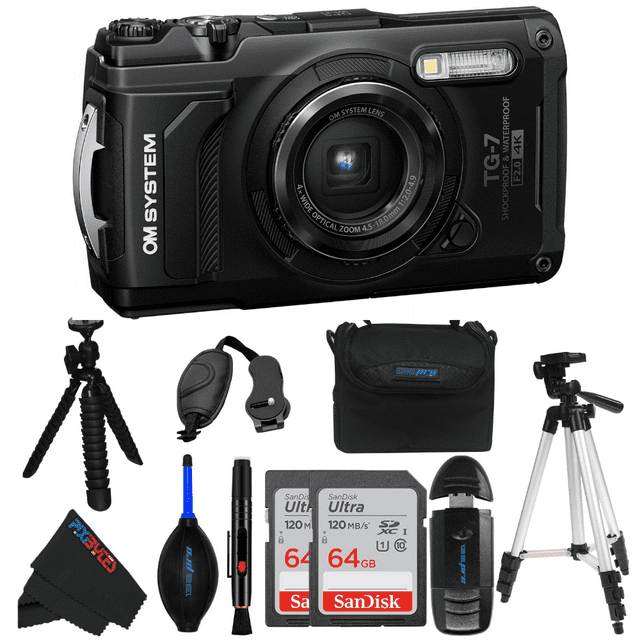 OM SYSTEM Tough TG-7 Digital Camera (Black) - DealExpo Deluxe Bundle - Walmart.com
