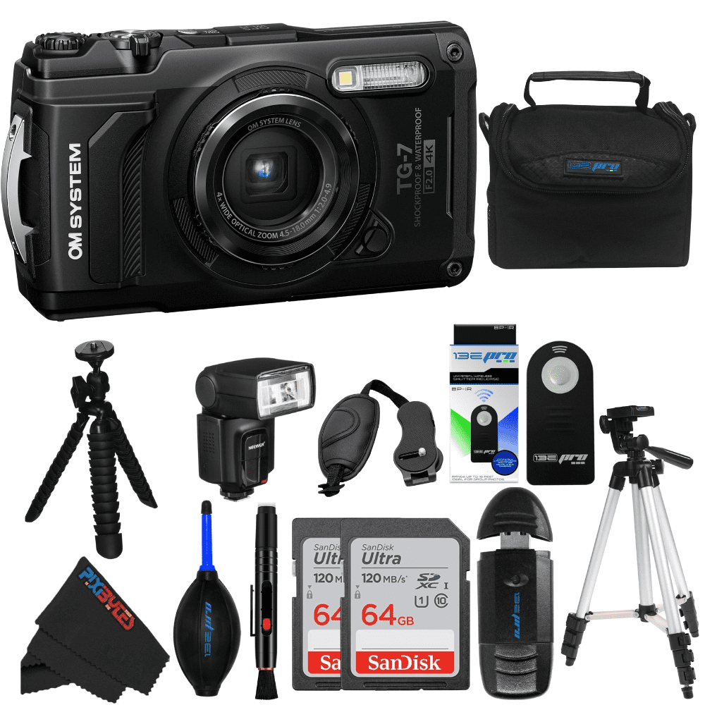 OM SYSTEM Tough TG-7 Digital Camera (Black) - PixiBytes Deluxe Bundle ...