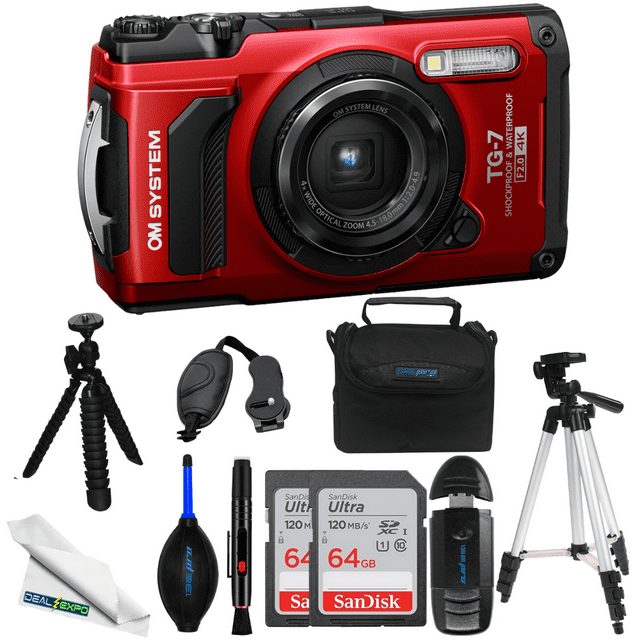 OM SYSTEM Rugged Tough TG-7 HD Video Photo Digital Camera (Red) - Deluxe Bundle - Walmart.com