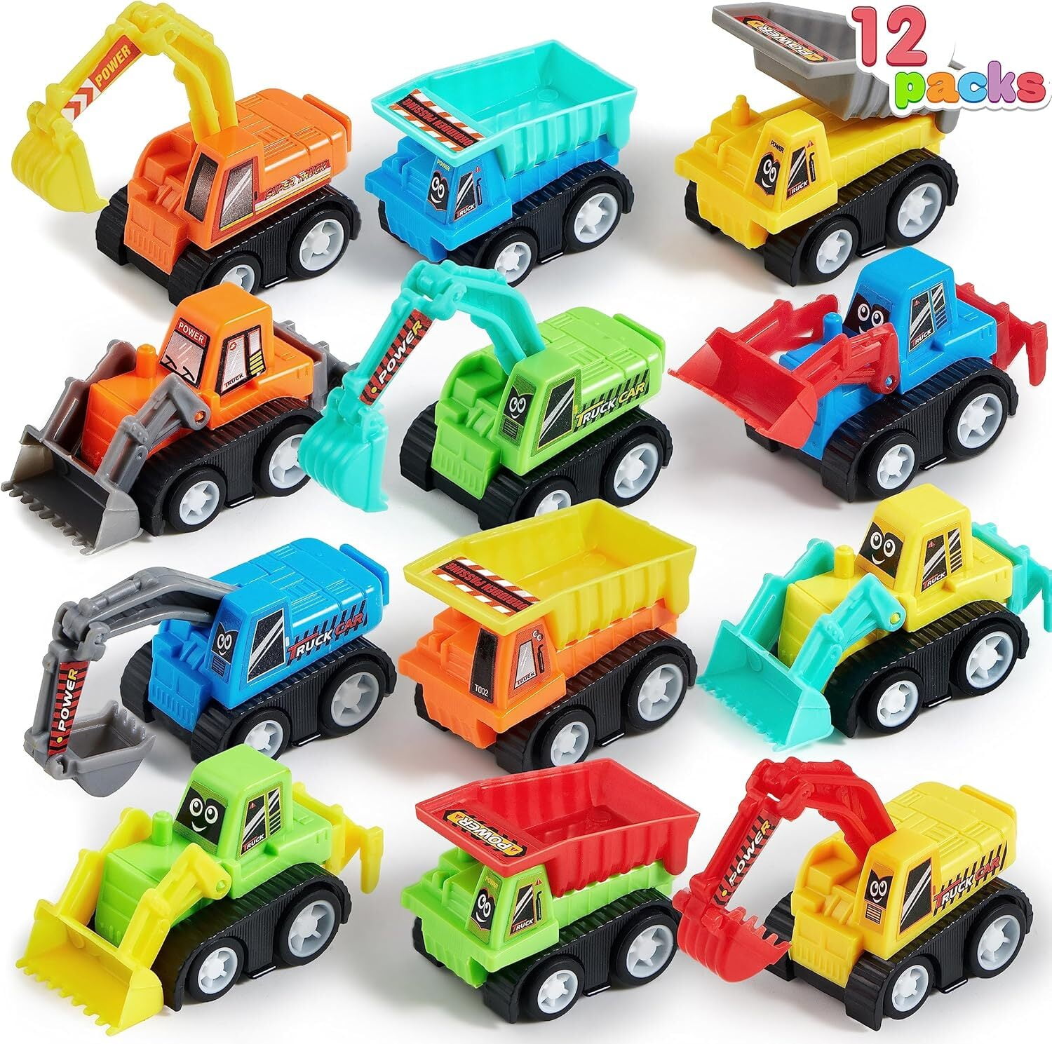 OMA-12-Piece Mini Construction Vehicle Toy Set, Small Plastic Cars for ...