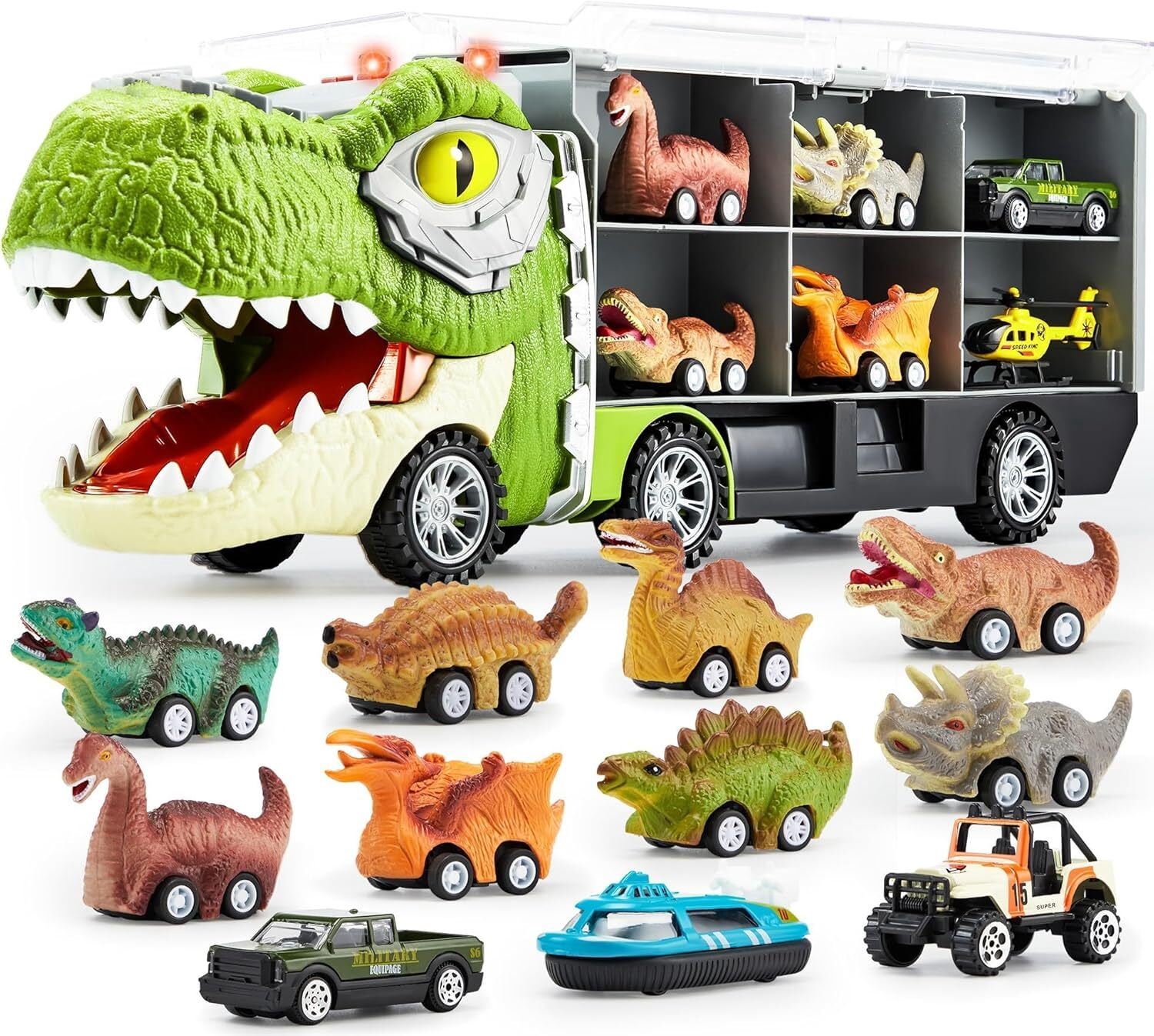 OMA-13 in 1 Dinosaur Transport Truck Toy with 12 Pull-Back Cars, Fun ...
