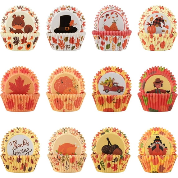 OMA 600 Pack Fall Cupcake Liners Thanksgiving Cupcake Wrappers Disposable Baking Cups Muffin ...