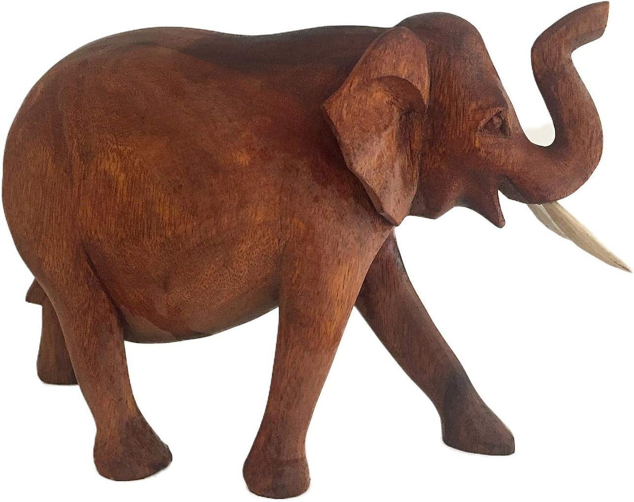 OMA Elephant Statue SOLID WOOD Hand Carved Lucky Trunk Up Elephant Figurine Home Decor (Large ...