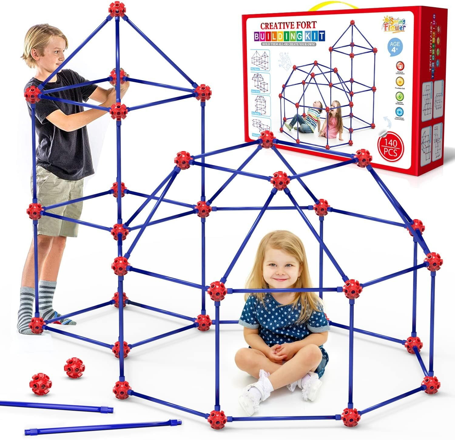 OMA-Fort Building Kit for Kids – 140-Piece STEM Construction Set for ...