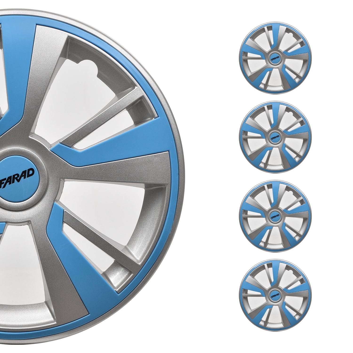 OMAC 14" Hubcaps Wheel Rim Cover Grey with Blue Insert 4pcs Set ...