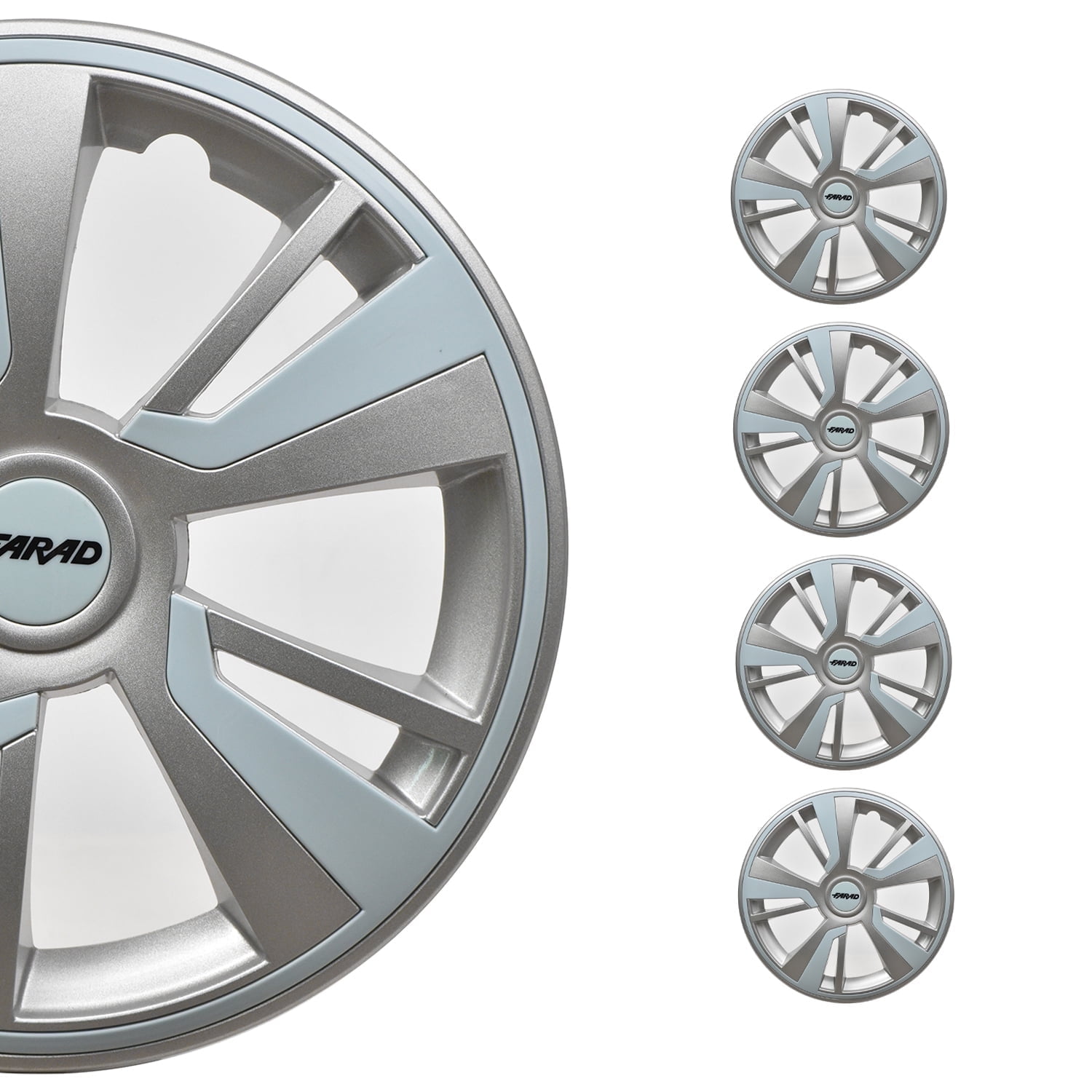 OMAC 14" Hubcaps Wheel Rim Cover Grey with Light Blue Insert 4pcs Set ...