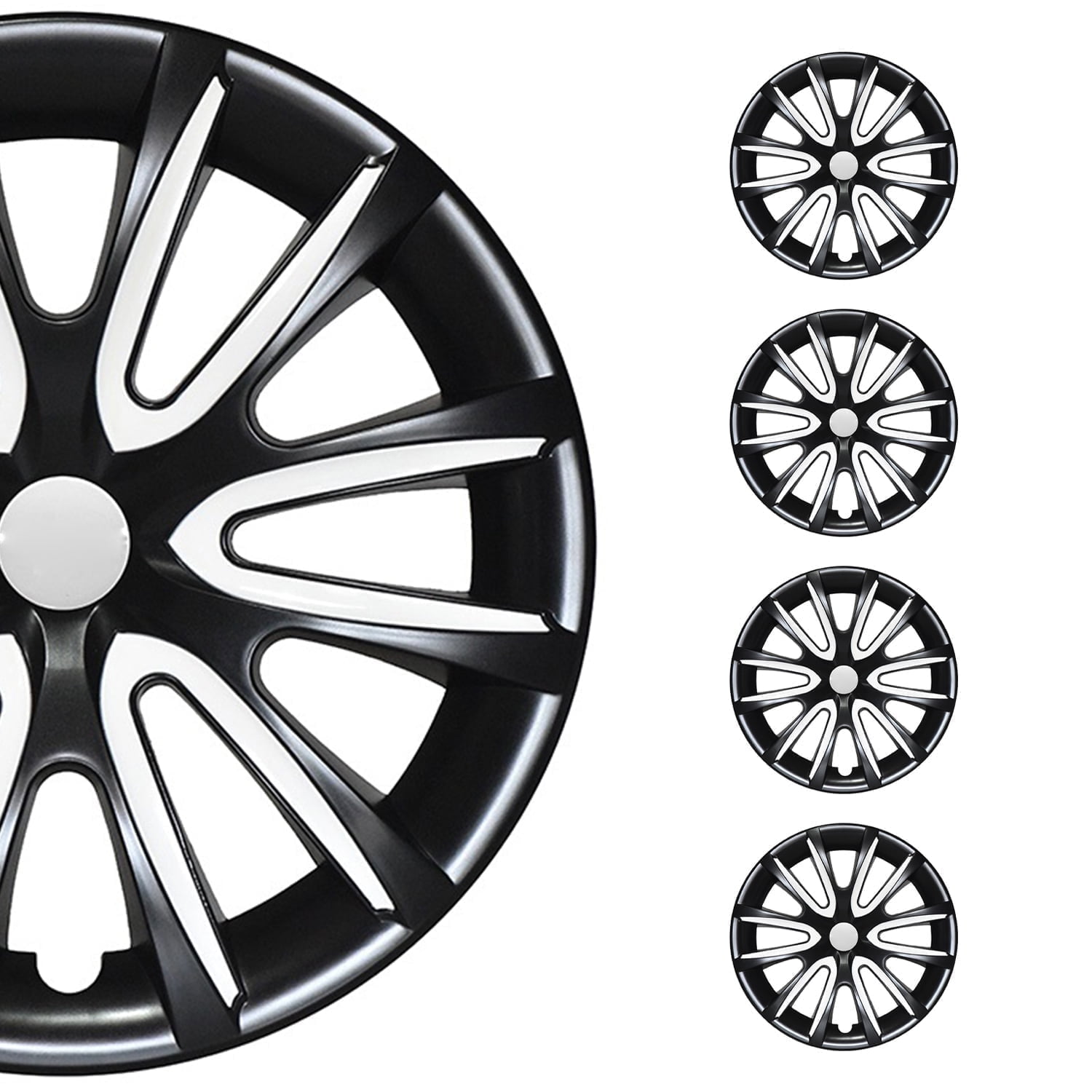 OMAC 15" Set of 4 Pcs Wheel Covers Gloss Black White Hub Caps fit R15 ...