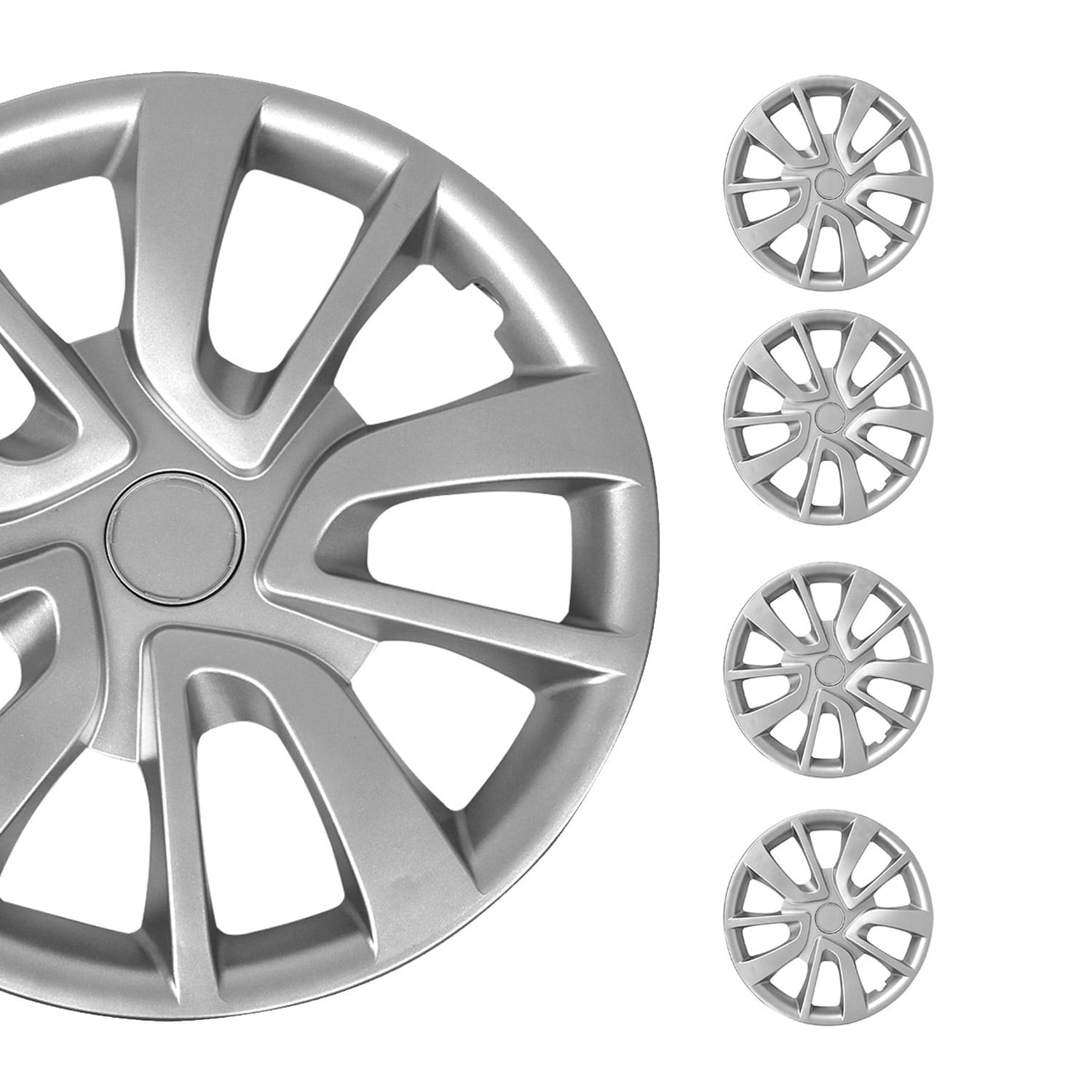 OMAC 15" Set of 4 Pcs Wheel Covers Snap On Silver Hub Caps fit R15 Tire ...