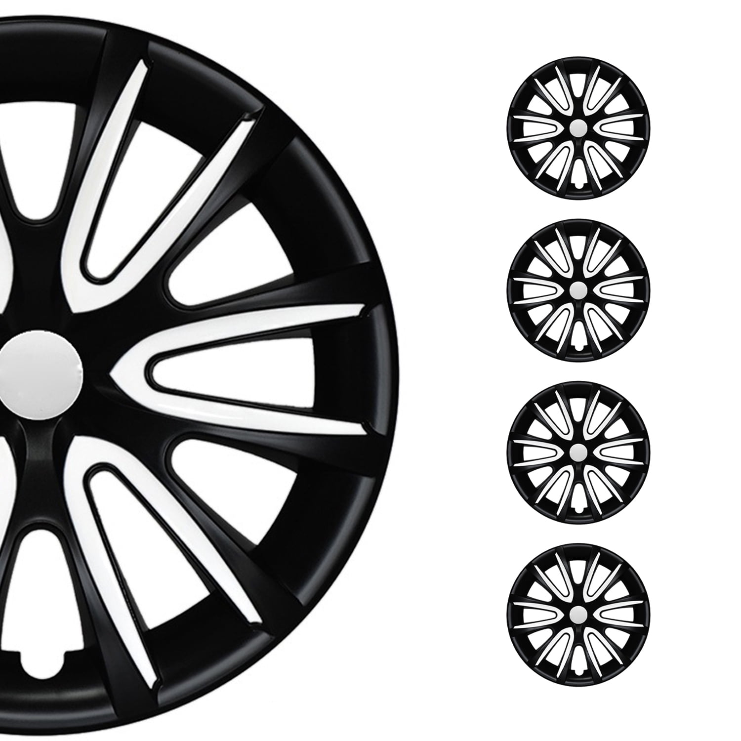 OMAC 15" Set of 4x Wheel Covers Matt Black White Snap On Hub Caps fit ...