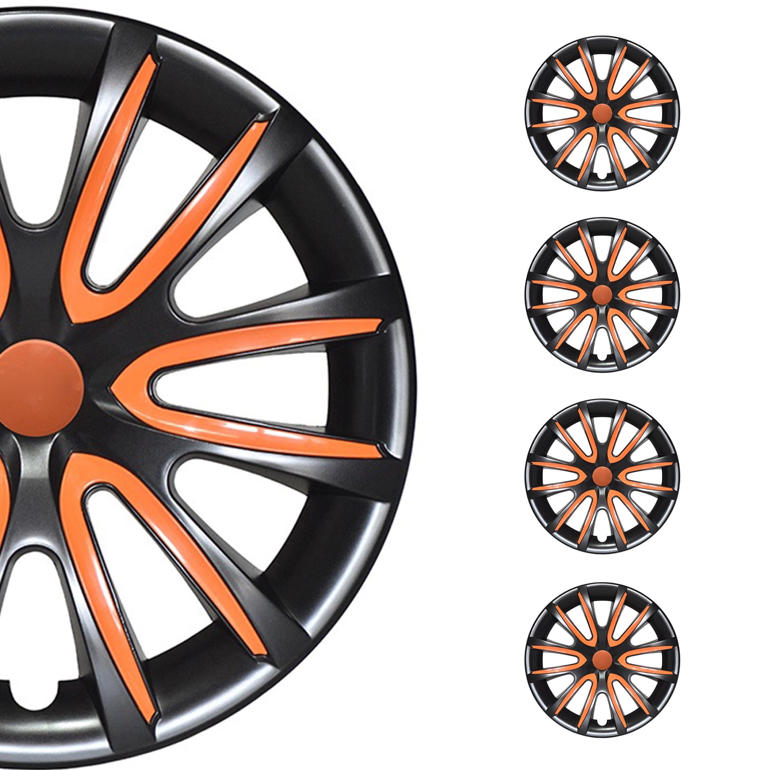 OMAC 16" Inch Hubcaps Wheel Rim Cover Glossy Black with Orange Insert ...