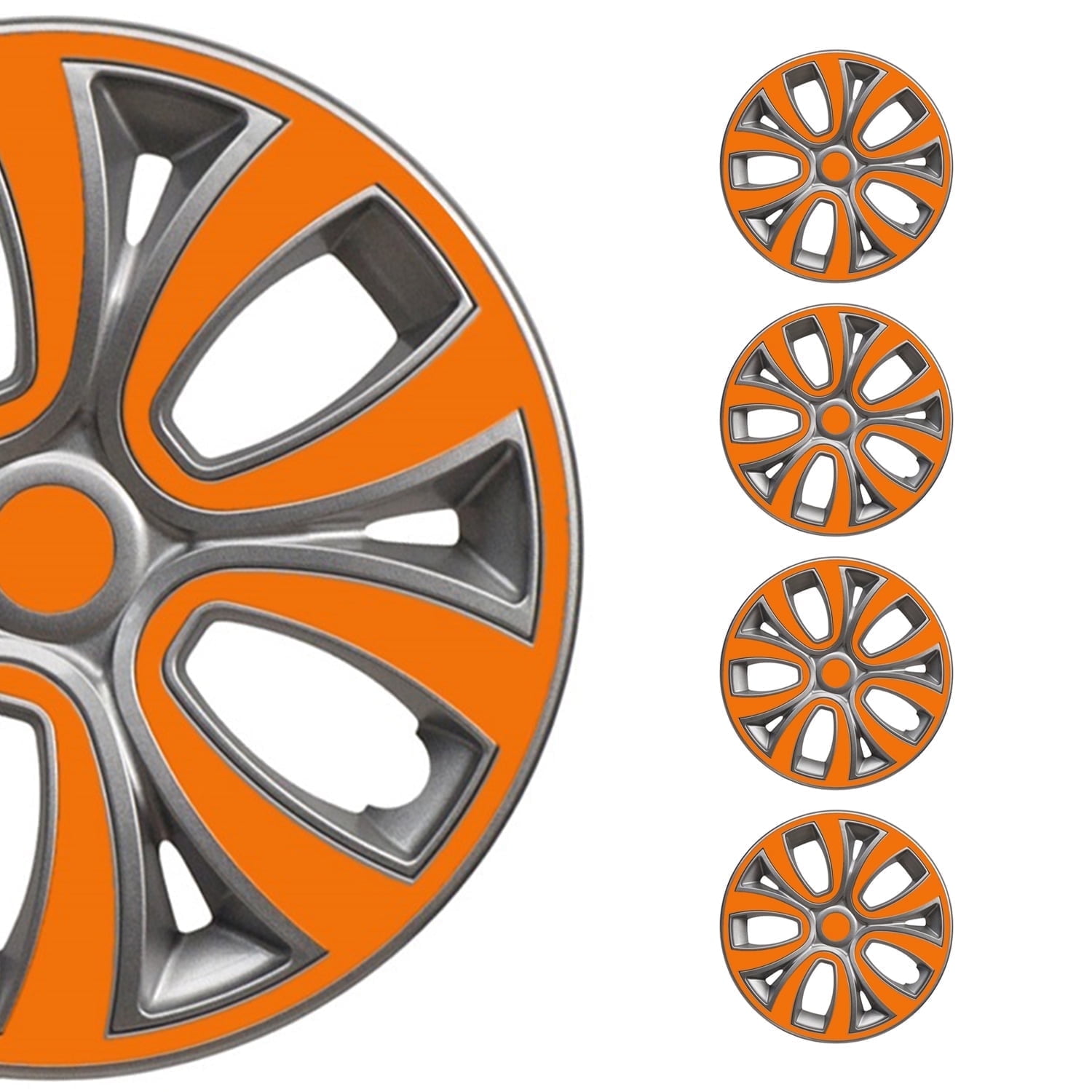 OMAC 16 Inch Hubcaps Wheel Rim Cover Glossy Grey with Orange Insert ...