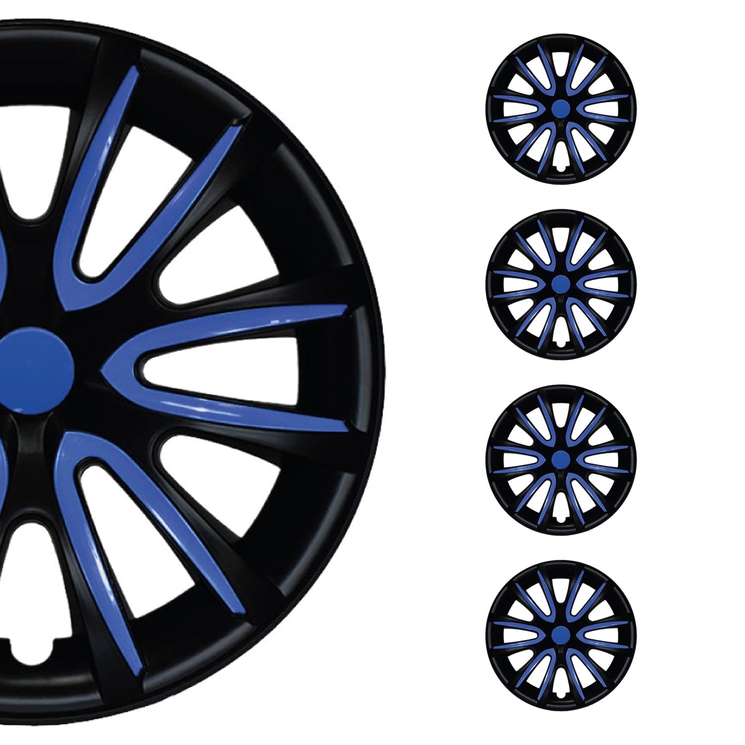 OMAC 16" Inch Hubcaps Wheel Rim Cover Matt Black & Dark Blue Set ...