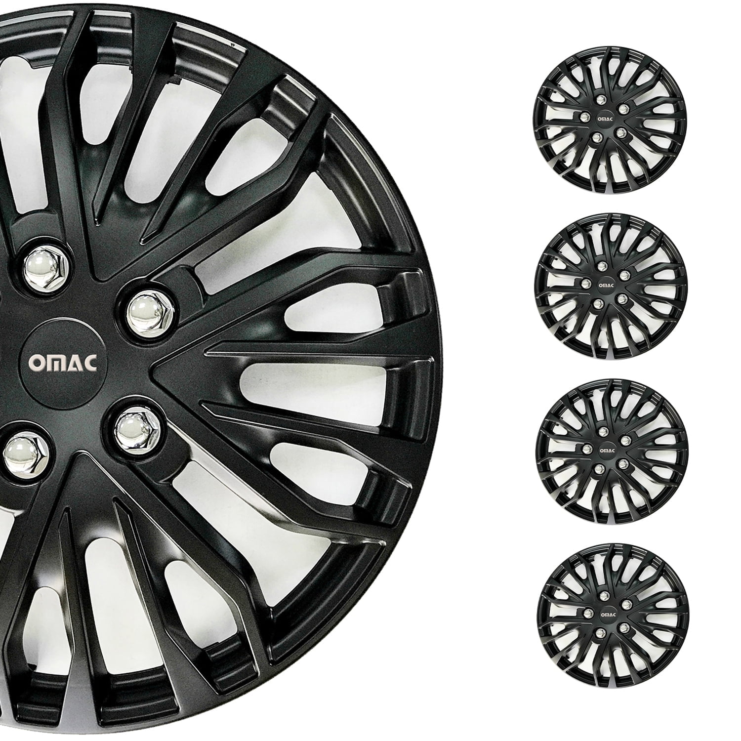 OMAC 17" Wheel Covers ABS Matt Black and Silver fits R17, 4 Pack ...