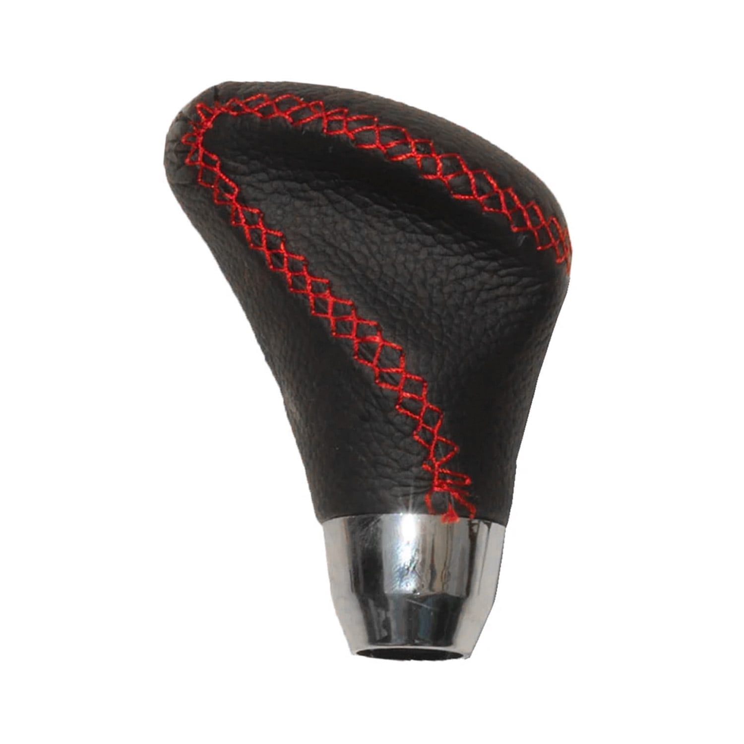 OMAC Black PU Leather Red Stiching Chrome Gear Shift Handle Shifter ...
