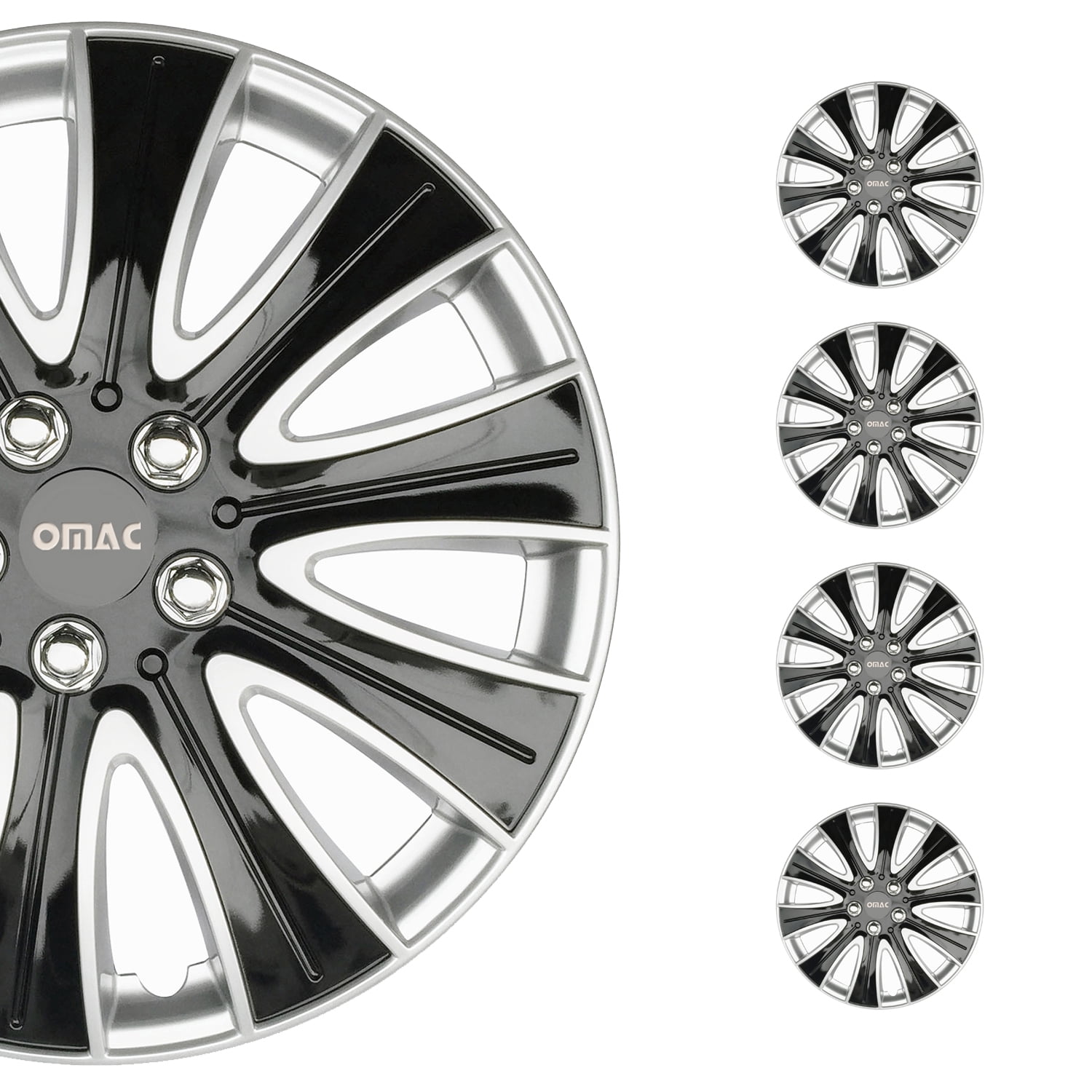 OMAC 16" Wheel Covers & Hub Caps ABS Black Silver, 4 Pack - Walmart.com